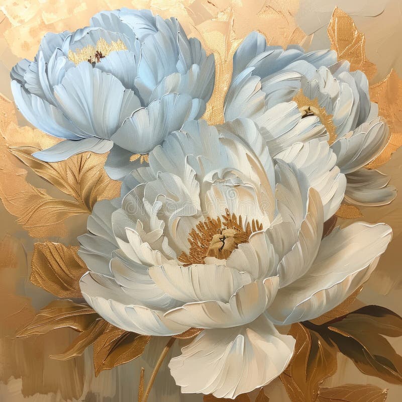 White-gold Peonies in the Style of Acrylic Painting Stock Image - Image ...