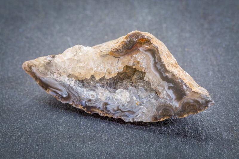 Geode with Crystals of Light-blue Color. Cross Section of Natural Stone ...