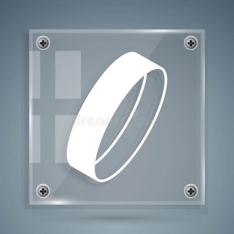 White Gold Ring Icon Isolated on Grey Background. Square Glass Panels ...