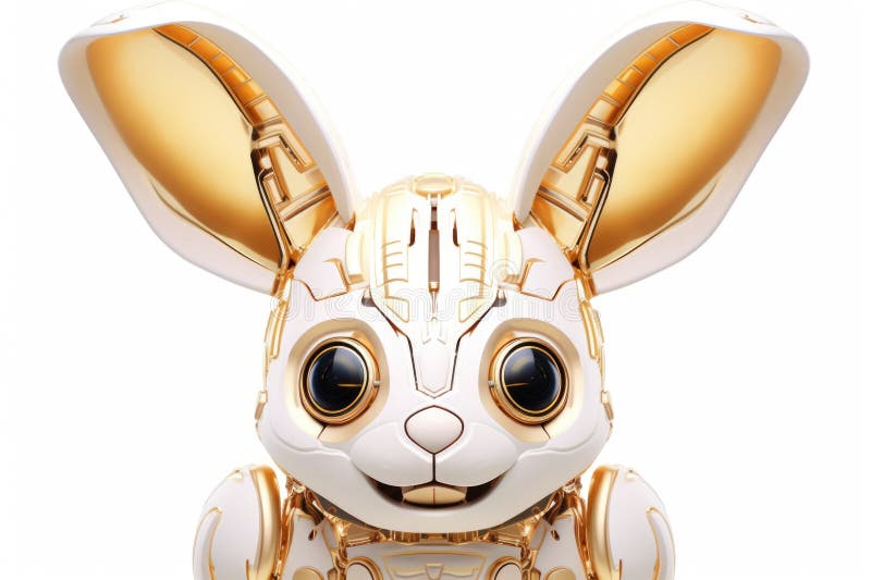 A White and Gold Robot Rabbit with a Gold Head, AI Stock Illustration ...