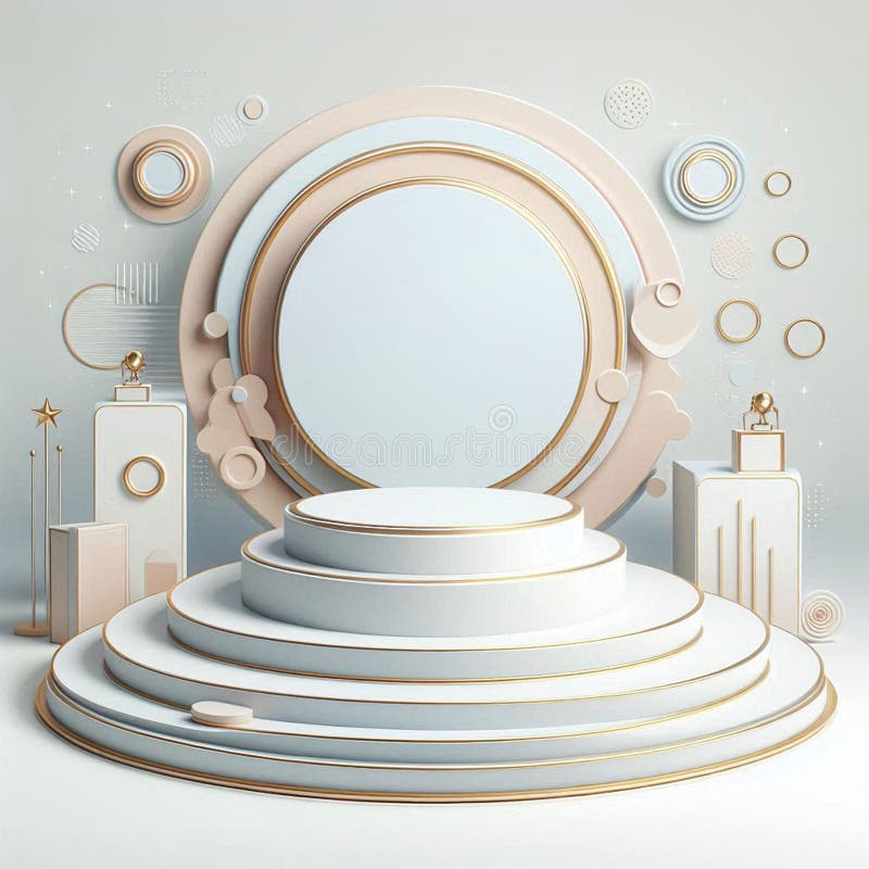 A White and Gold Stage with a Large Circular Platform in the Center ...