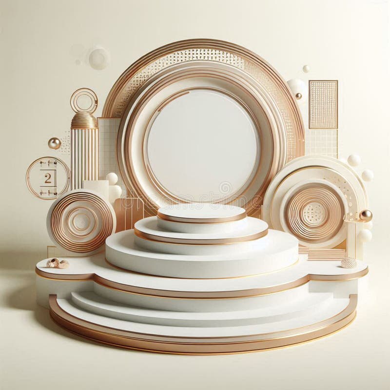 A White and Gold Stage with a Large Round Platform in the Center Stock ...