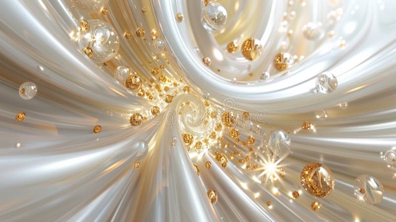 A White and Gold Swirl with Shiny Objects in it, AI Stock Illustration ...