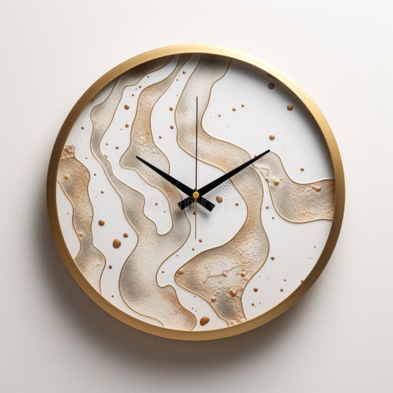 White and Gold Swirl Wall Clock with Textured Surface Stock ...