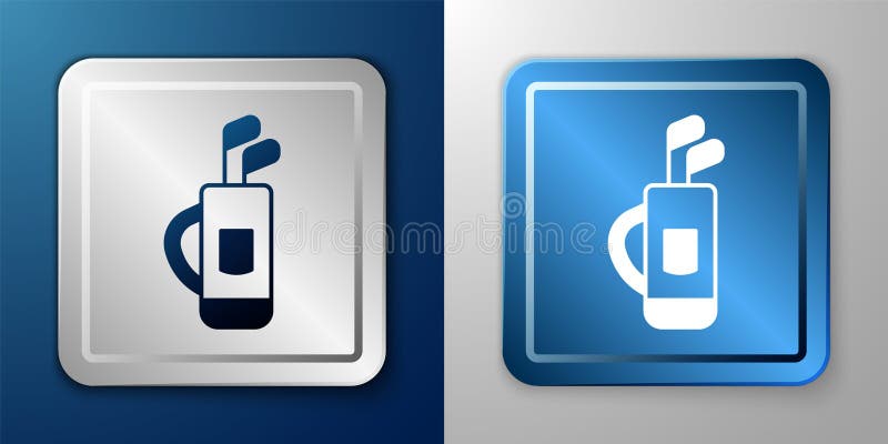 White Golf Bag with Clubs Icon Isolated on Blue and Grey Background ...