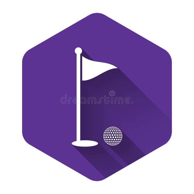 White Golf Ball And Hole With Flag Icon Isolated With Long Shadow Golf