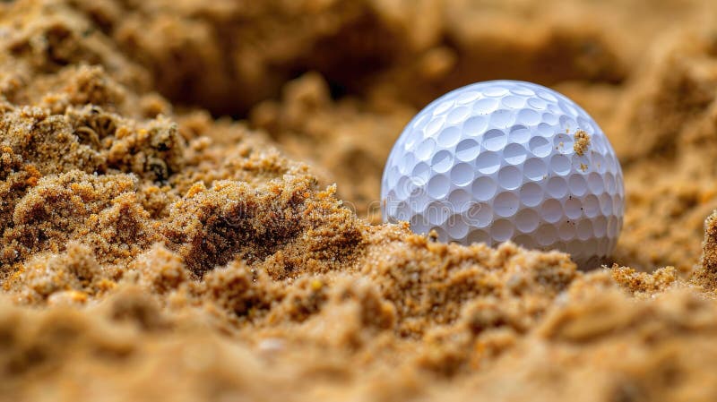 White Golf Ball Lying in a Sandy Area with a Detailed Texture. Stock ...
