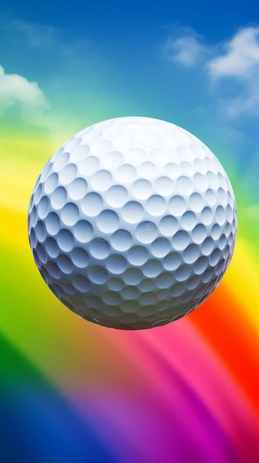White Golf Ball Soaring Over a Rainbow Backdrop Stock Image - Image of ...
