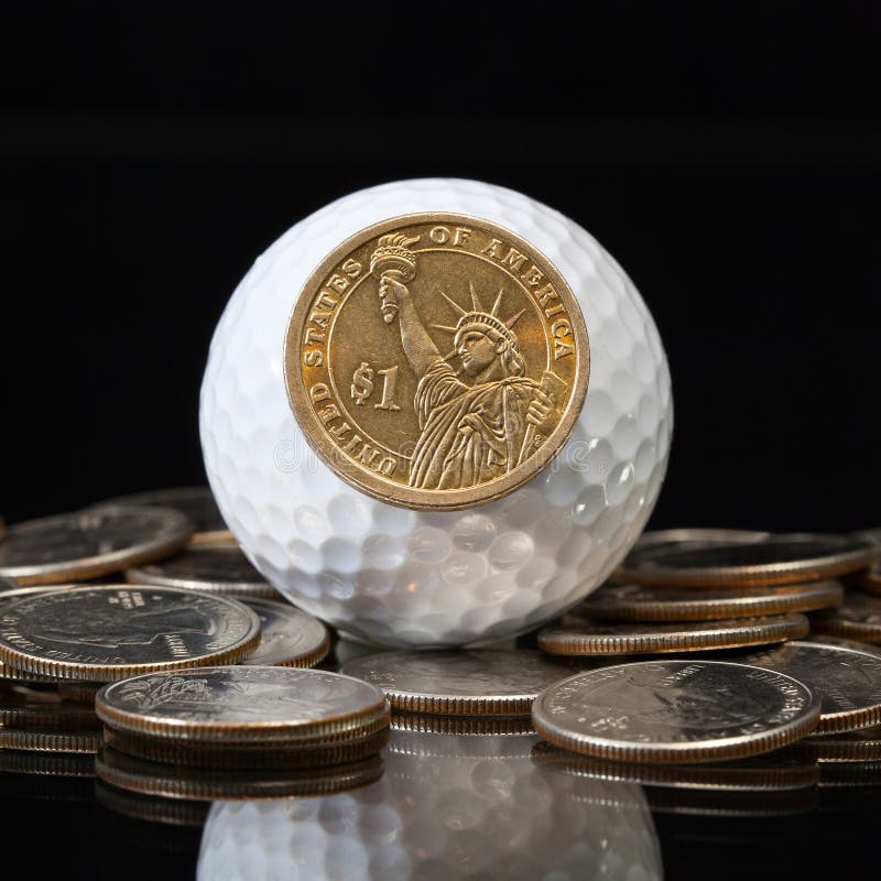 White Golf Ball and U.S. Dollar Coins Stock Image - Image of metal ...
