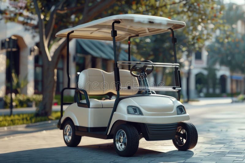 A White Golf Cart Parked by the Side of the Road Stock Photo - Image of ...