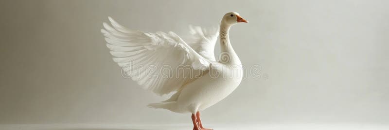 White Goose Flapping Wings while Standing on One Leg in a Bright Studio ...