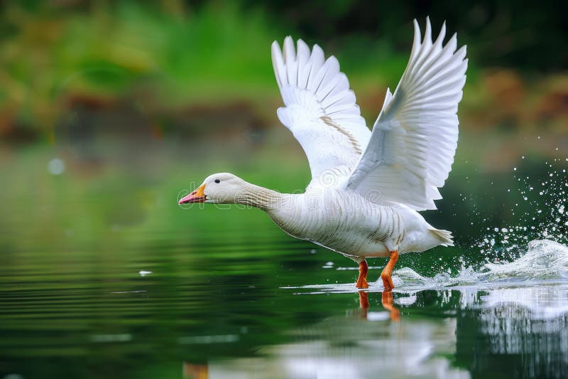 White Goose in Flight Over Water Stock Image - Image of wings, airborne ...
