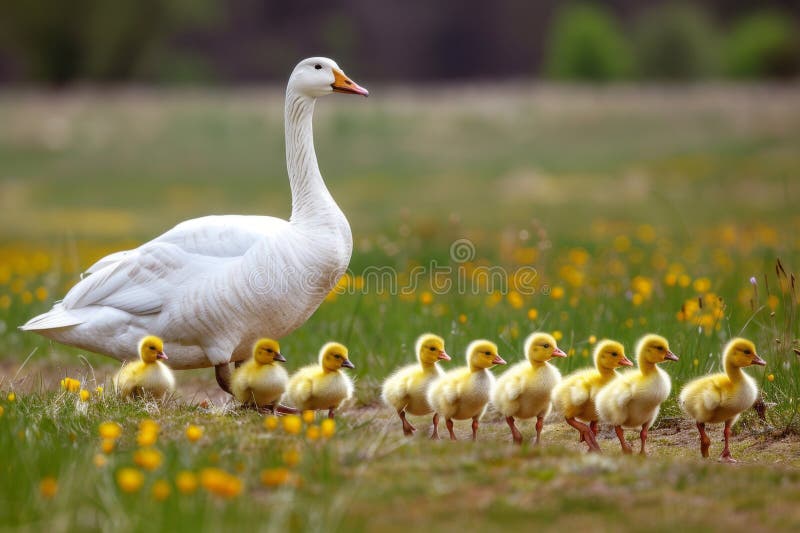 White Goose with Goslings stock photo. Image of flock - 322364420