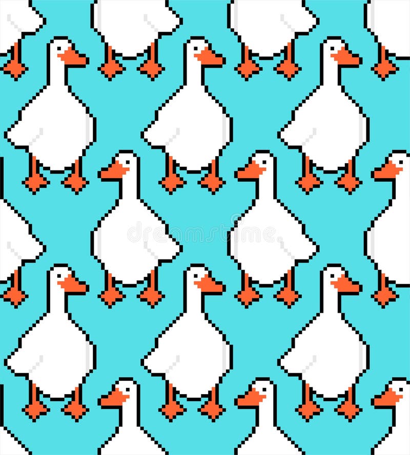White Goose Pixel Art Pattern Seamless . 8 Bit Waterfowl Background ...