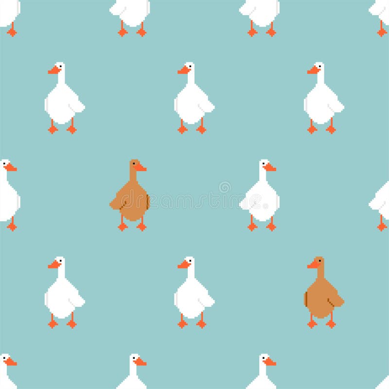 White Goose Pixel Art Pattern Seamless . 8 Bit Waterfowl Background ...