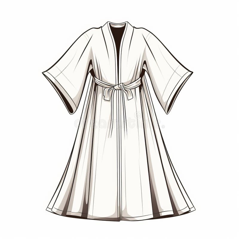 Traditional Techniques Reimagined: White Robe with Belt Sketch Vector ...