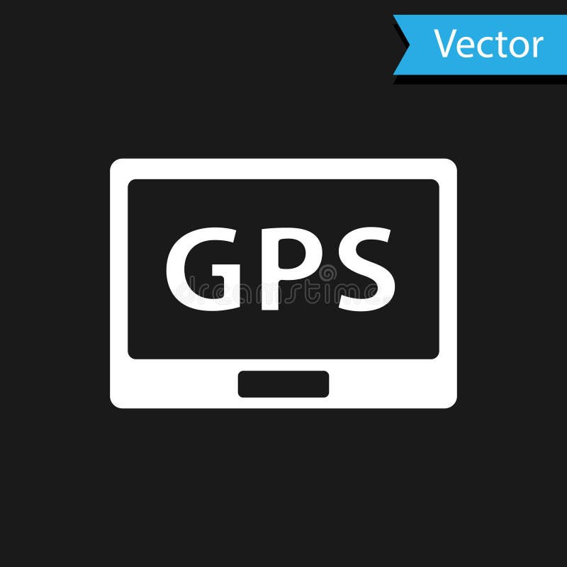White Gps Device with Map Icon Isolated on Black Background. Vector ...