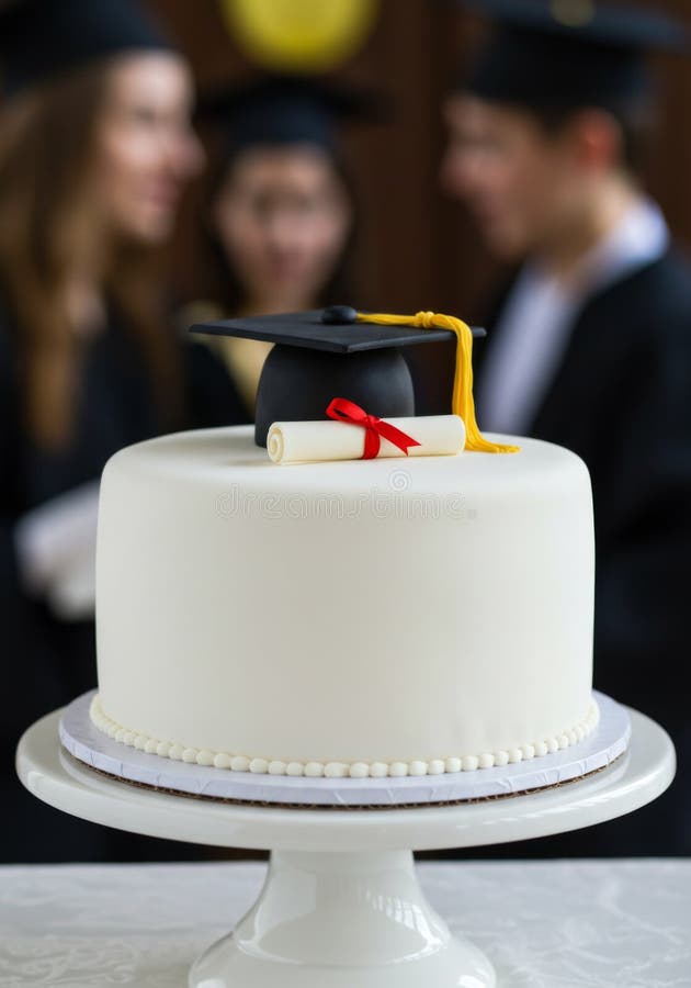 White Graduation Cake with Diploma and Cap Stock Illustration ...