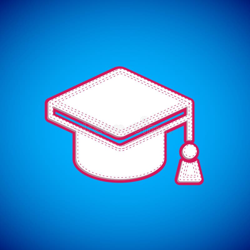 White Graduation Cap Icon Isolated on Blue Background. Graduation Hat ...