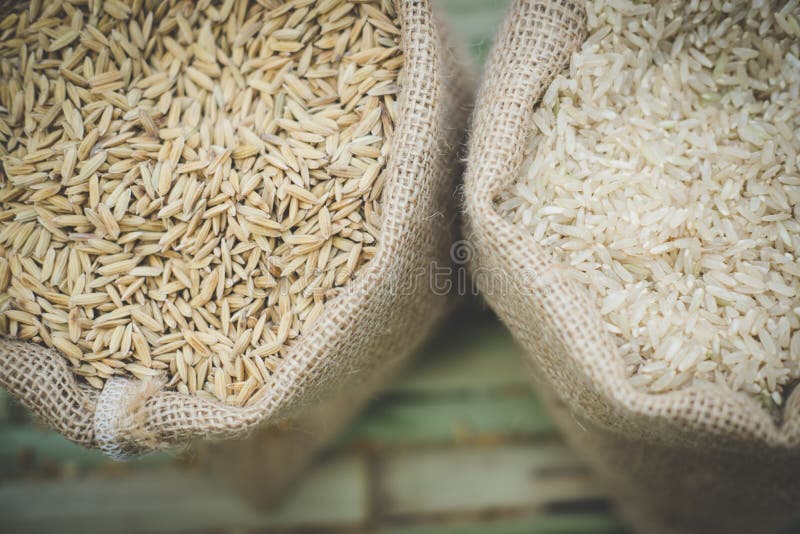 White Grain Rice in Burlap Sack Bag Stock Image - Image of vegetarian ...