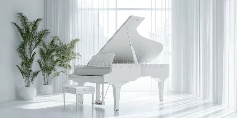 White Grand Piano in Bright Room Minimalist Interior Design Stock ...