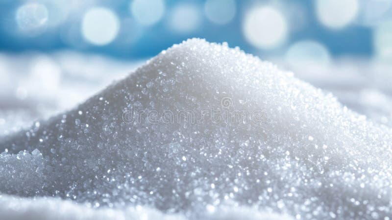 White Granulated Sugar Mound Against Blue Background Stock Illustration ...