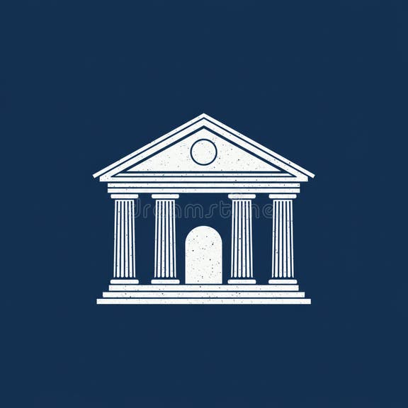 White Graphic of a Classical Greek-style Building with Four Columns and ...