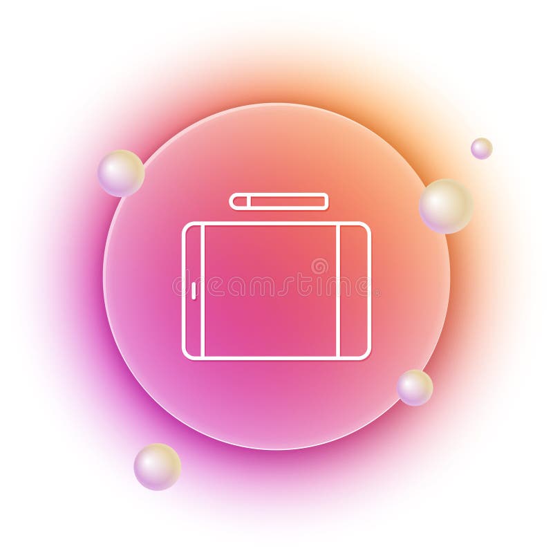 White Graphic Tablet Icon Isolated on White Background. Orange and Pink Gradient Circle ...