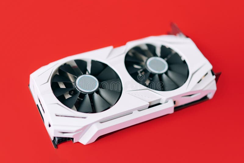 White Graphics Card with Two Black Fans is Located in the Middle of Red ...