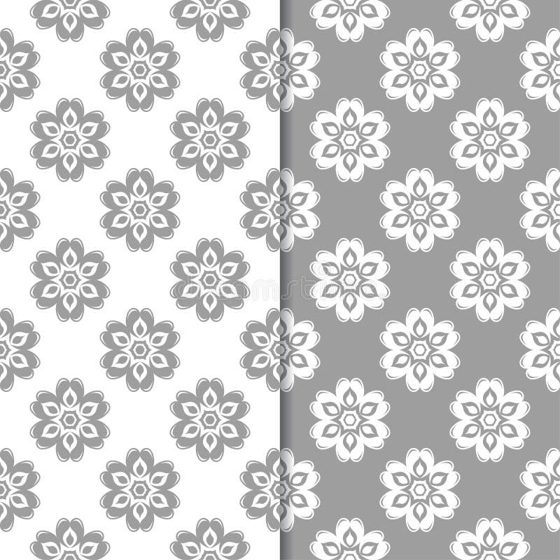 White and Gray Floral Backgrounds. Set of Seamless Patterns Stock ...