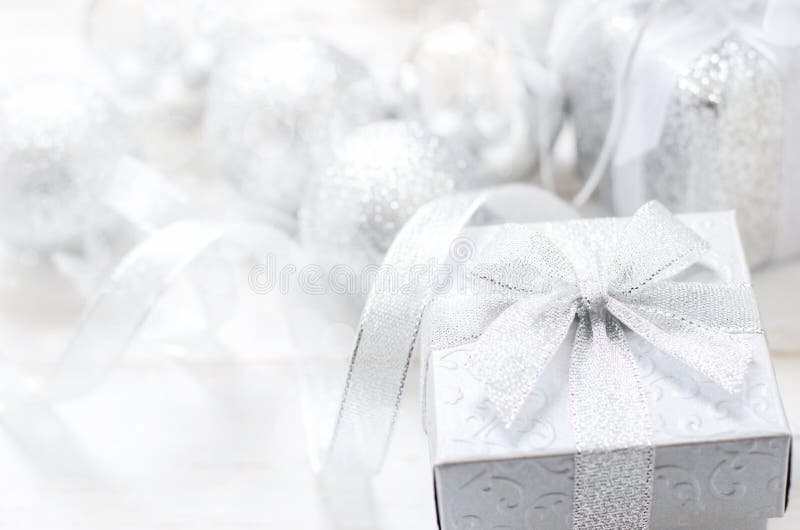 White and Gray Gift Box with Ribbon Bow Stock Image - Image of ...
