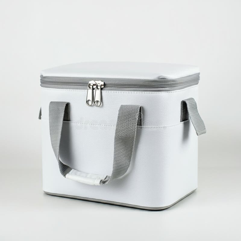 White and Gray Insulated Cooler Bag with a Rectangular Shape and a ...