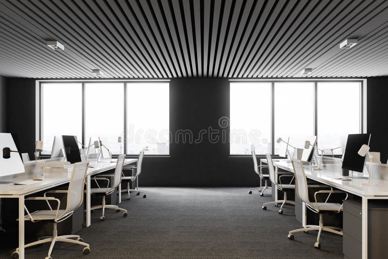 White and Gray Open Plan Office Side View Stock Illustration ...
