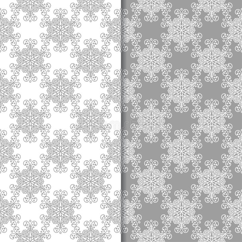 White and Gray Floral Backgrounds. Set of Seamless Patterns Stock ...