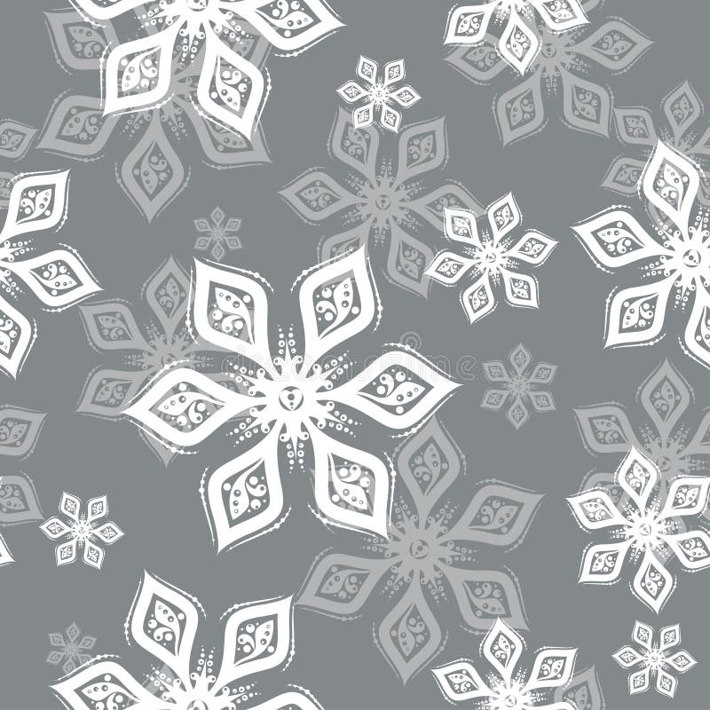 White and Gray Snowflake Seamless Pattern on Silver Background Stock ...