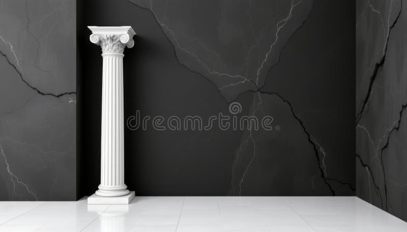 White Greek Column Marble Floor Black Marble Wall Classic Architecture ...