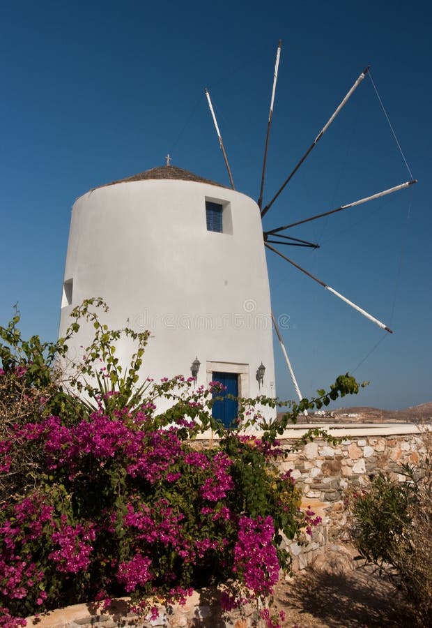 White Greek Windmill stock image. Image of greece, blue - 12507319