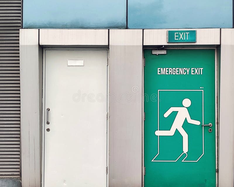 The White and Green Exit Doors of the Building Stock Image - Image of ...