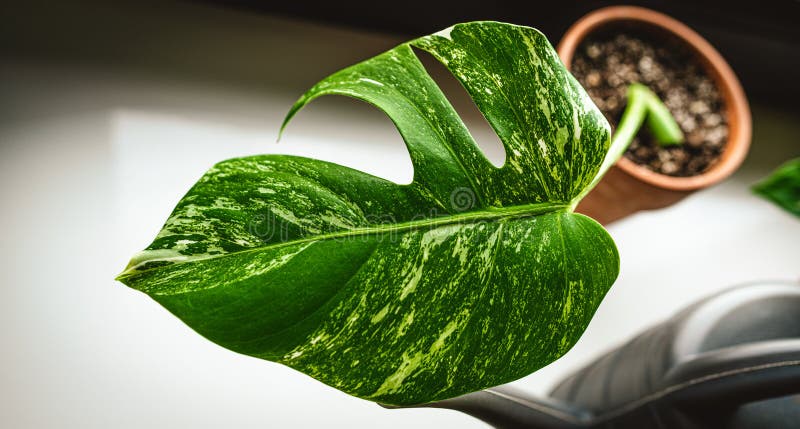 White-green Leaf. Monstera Variegata Seedling. Tropical Plant. Stock ...