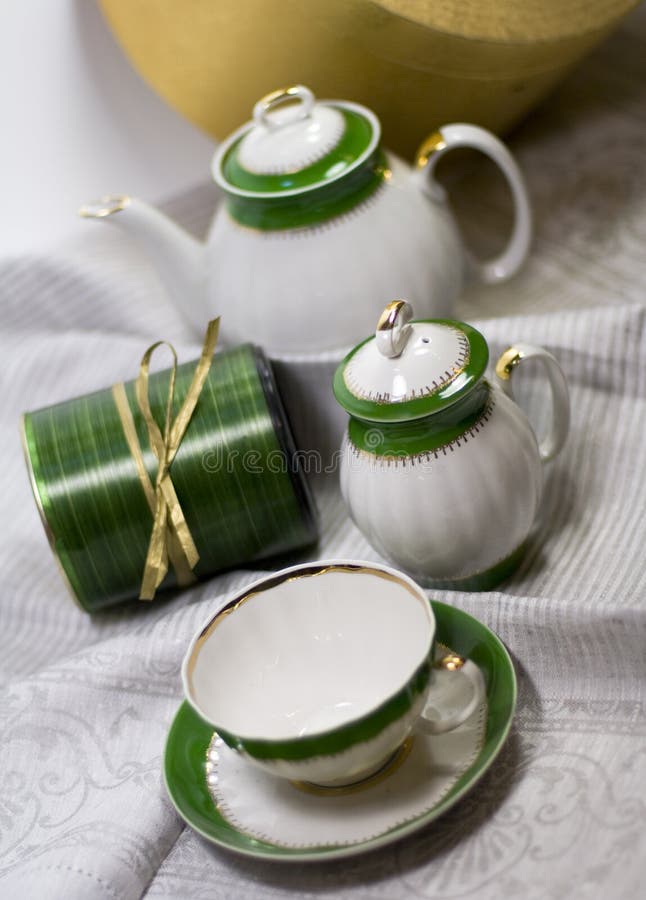 White with Green Tea Service Stock Image - Image of selective, teapot ...