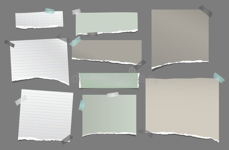 White, Green Torn Note, Notebook Paper Stripes with Sticky Tape are on ...