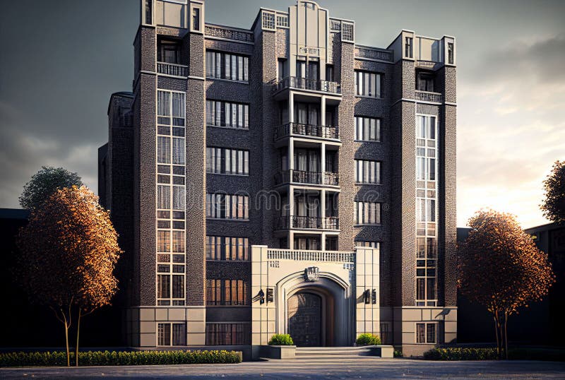 White and Grey Luxury Building with Tree Real Estate Stock Illustration ...