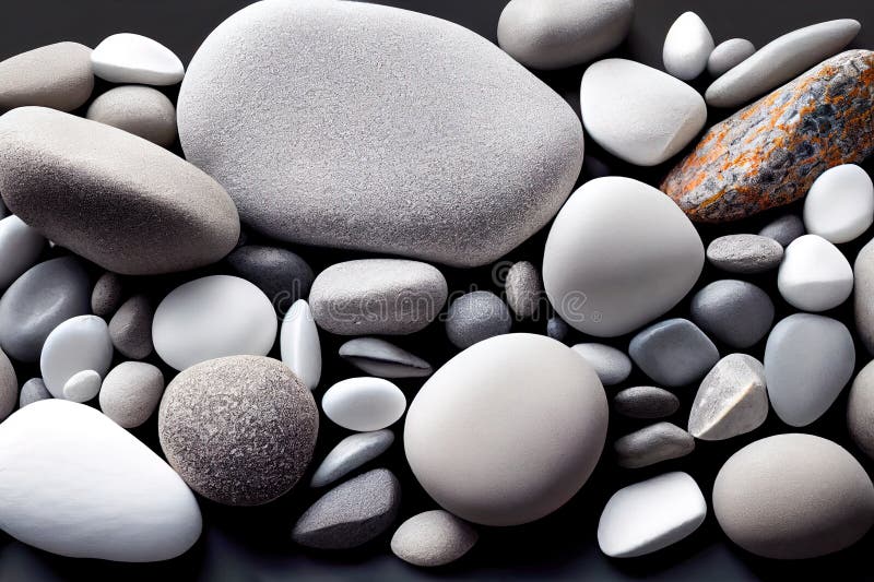 White and Grey Pebbles on Black Sand Beach, Natural Background ...