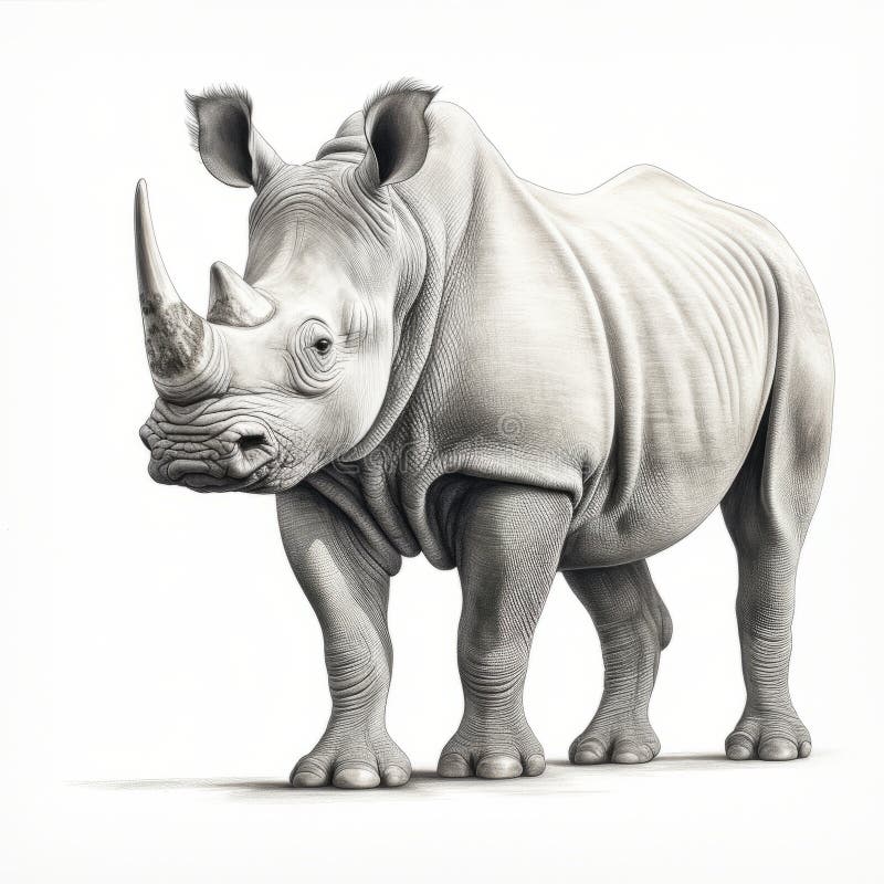 Bold and Realistic Rhino 3d Illustration with Subtle Ink Wash Style ...