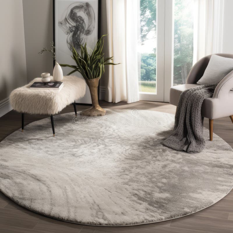 White and Grey Round Rug on Floor in Living Room, Created Using ...