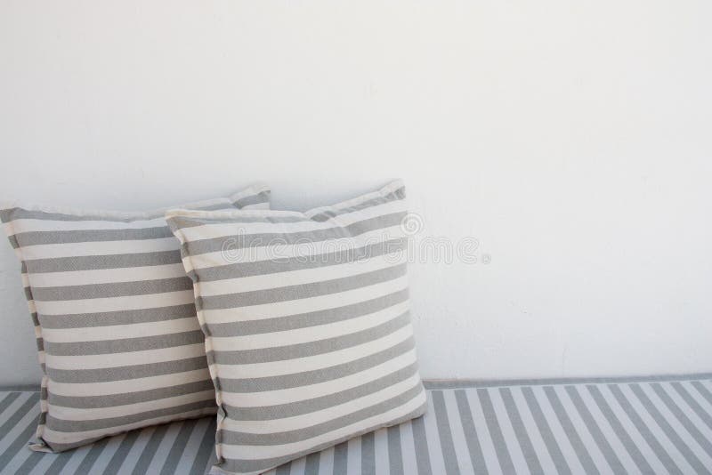 White and Grey Striped Pillows Outdoor Stock Photo - Image of outside ...