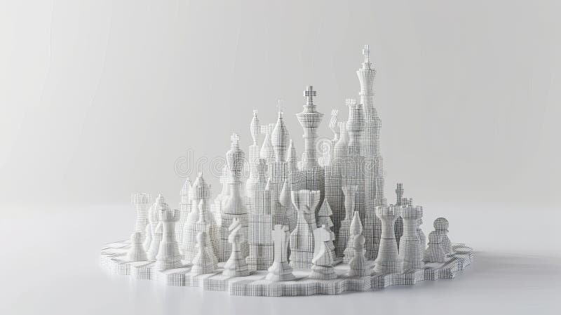 White Grid-style Chess Pieces Forming an Abstract Skyline Stock Image ...
