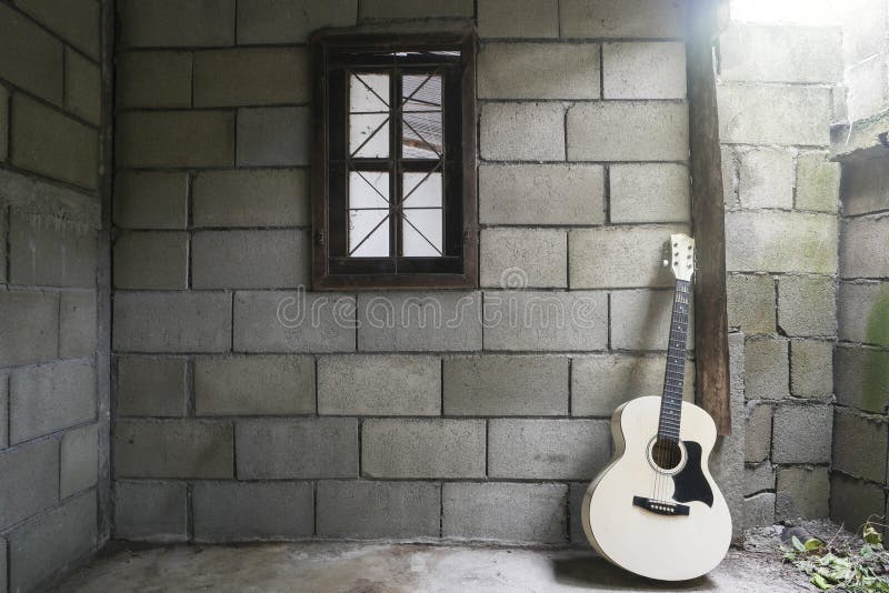 White Guitar and One Window in the Old Room. Stock Photo - Image of ...