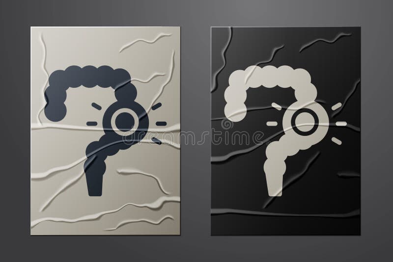 White Gut Constipation Icon Isolated on Crumpled Paper Background ...