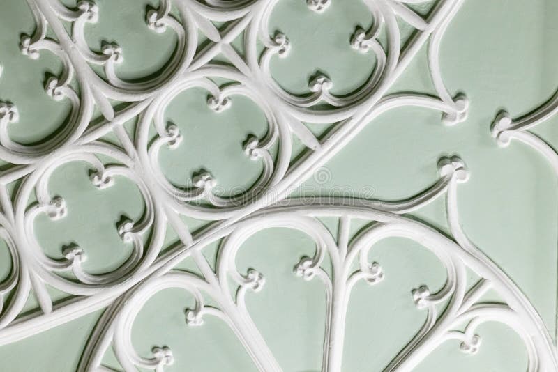 White Gypsum Bas-relief Ceiling Design Details in Gothic Style Stock ...